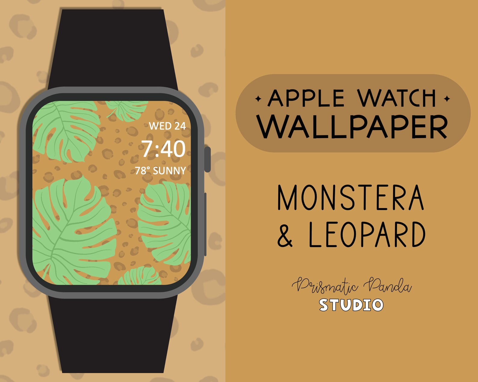 Apple Watch Face Monstera Leaves and Leopard Print Houseplant Watch ...