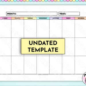 Monthly Calendar Template Undated | 2-page Spread | Printable Agenda ...