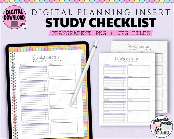 Digital Planner Study Checklist Insert Academic Planner | Etsy