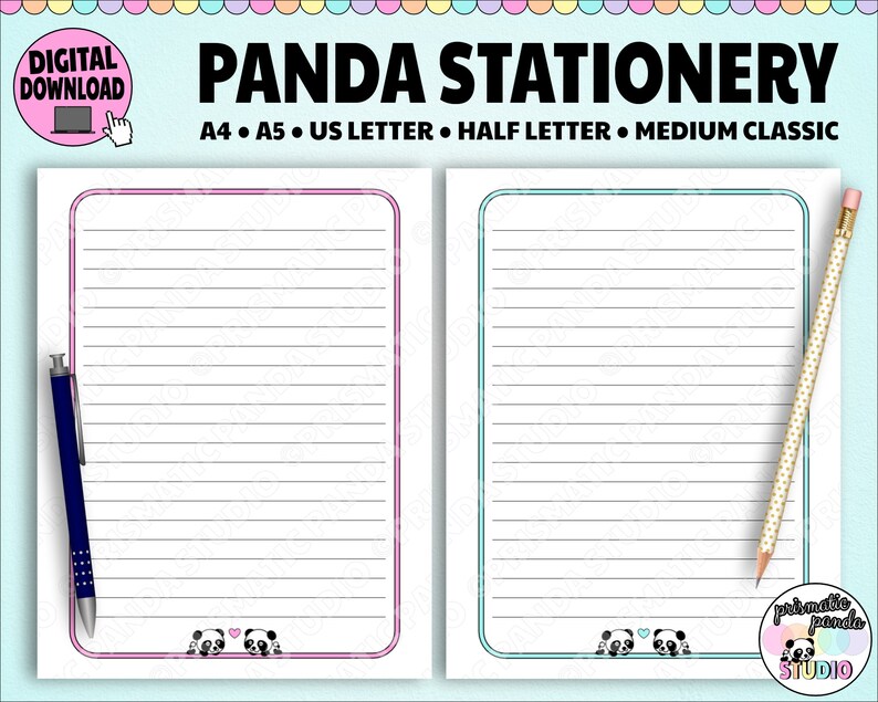 Panda Stationery Printable Cute Writing Paper Feminine - Etsy