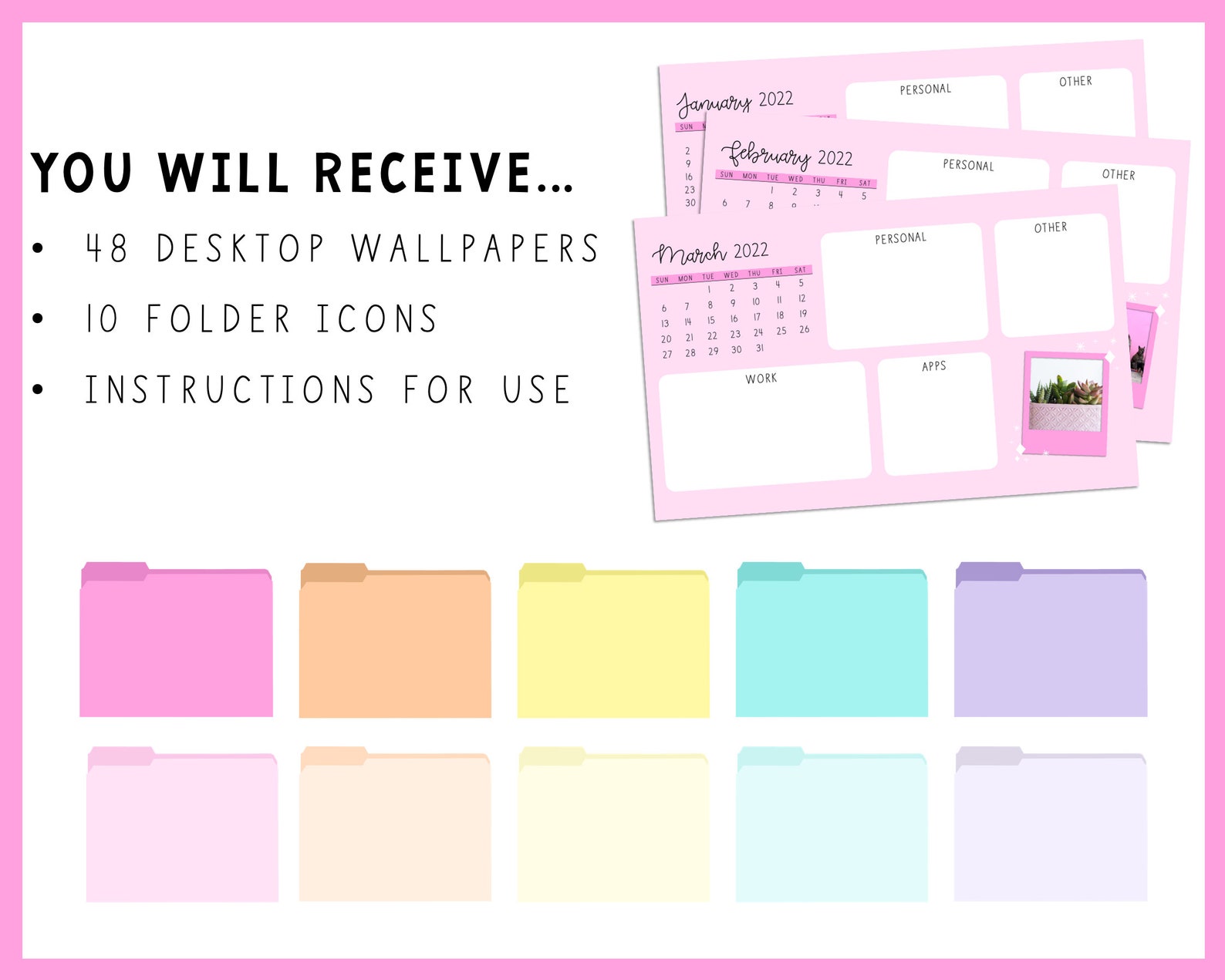 Pink Desktop Organizer Wallpapers | Monthly Calendar 2022 Desktop ...