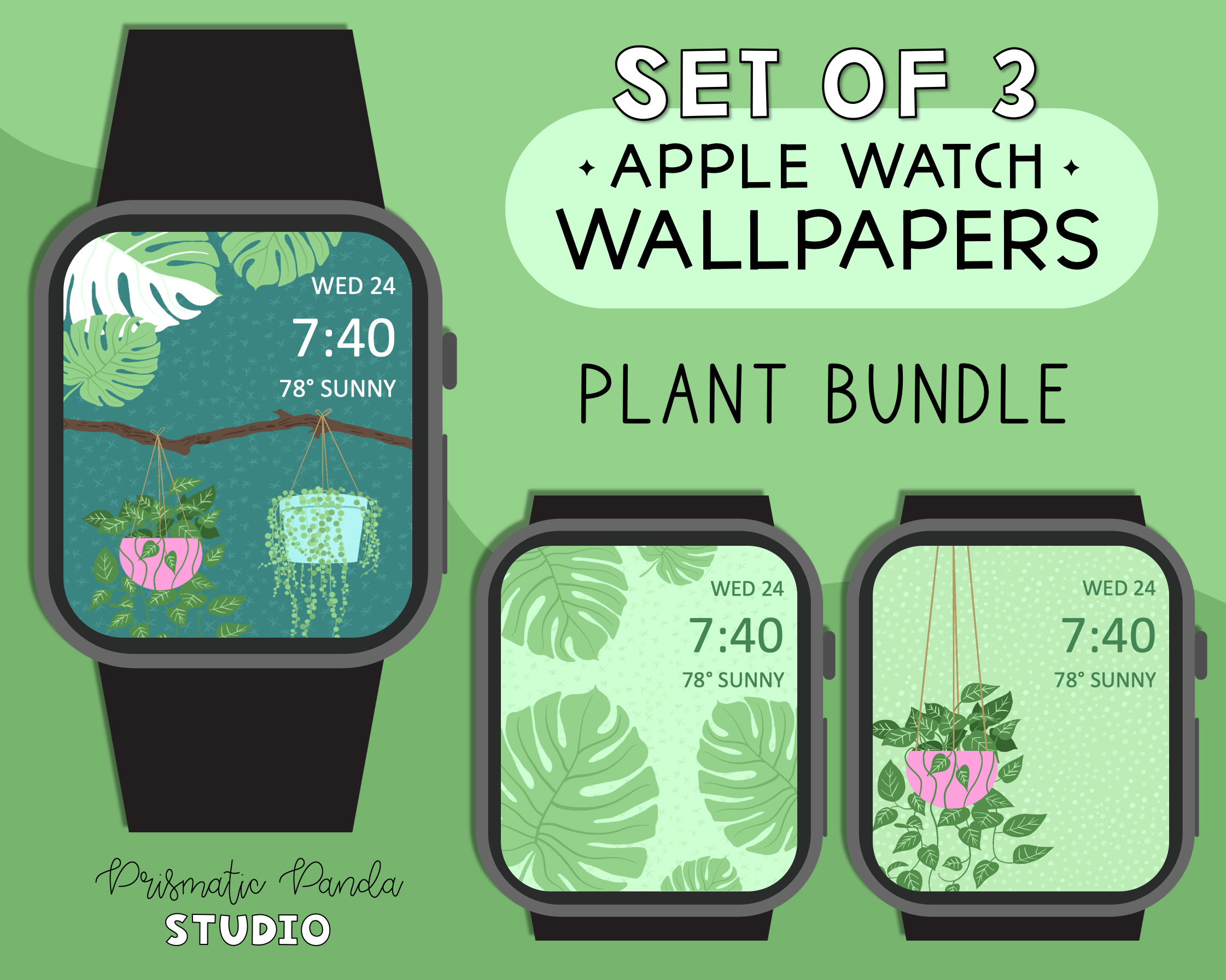 Set of 3 Apple Watch Faces | Plant Bundle Backgrounds | Tropical ...