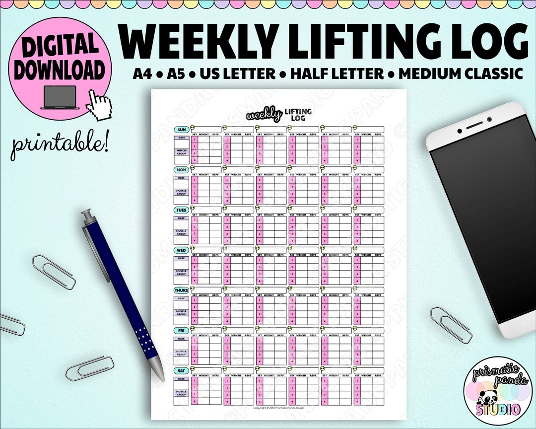 Weekly Lifting Log | Weightlifting Workout Journal | Printable Exercise ...