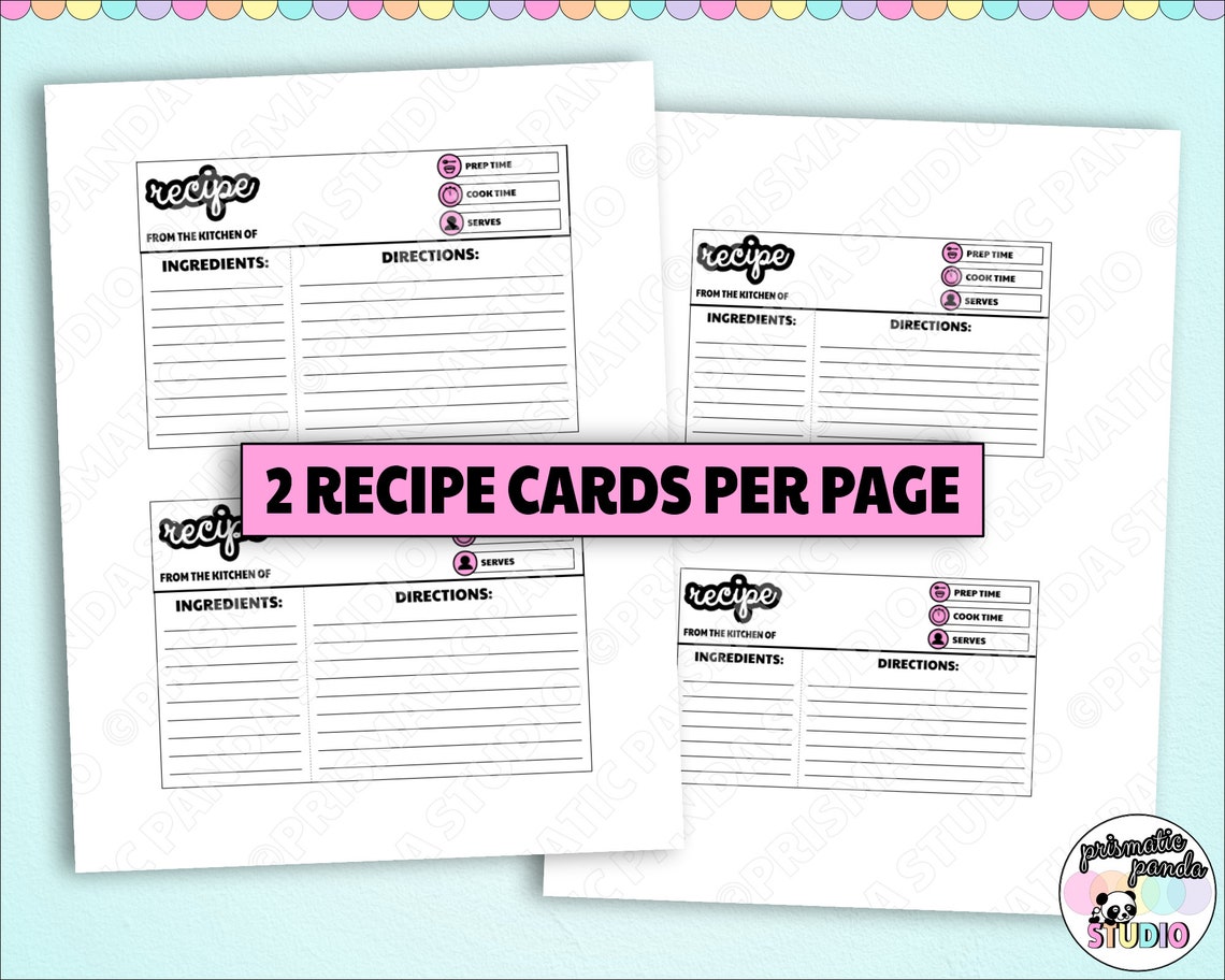 Cute Recipe Cards Printable Recipe Templates Colorful | Etsy