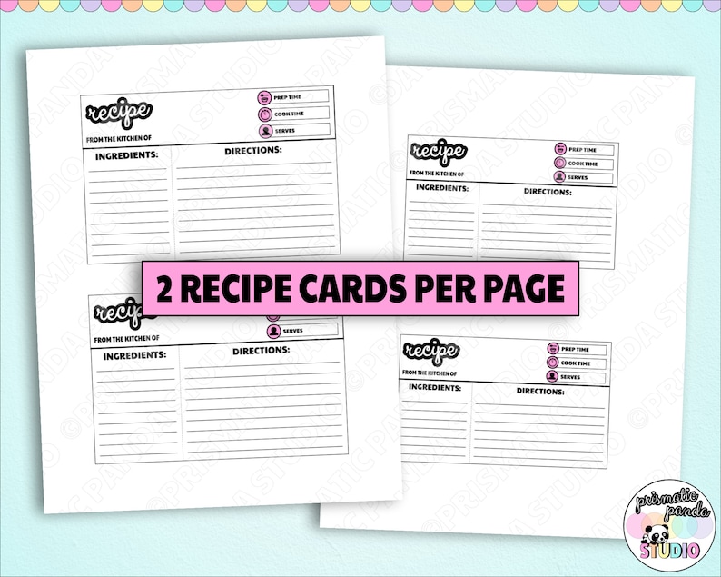 Cute Recipe Cards Printable Recipe Templates Colorful Cookbook Pages ...
