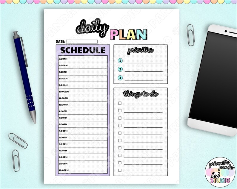 Simple Daily Planner Printable Planner Insert Single Day - Etsy