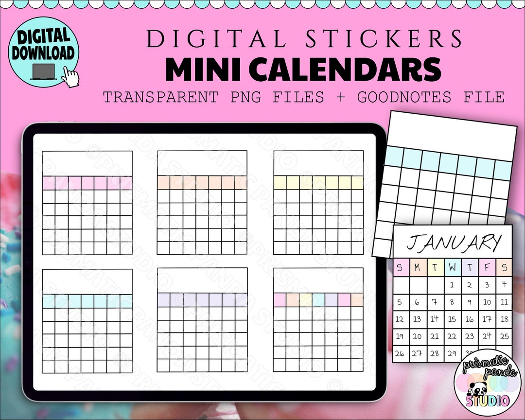 Mini Calendar Digital Stickers | Pastel Blank Calendar Sticker Set ...