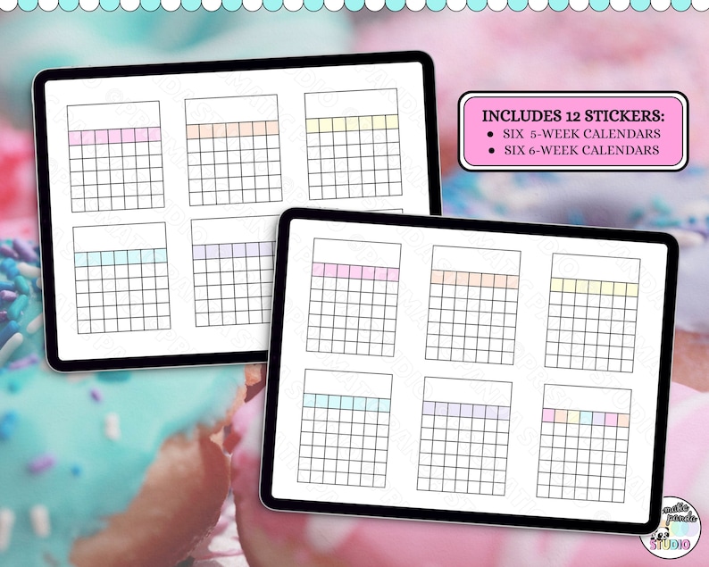 Mini Calendar Digital Stickers Pastel Blank Calendar Sticker - Etsy