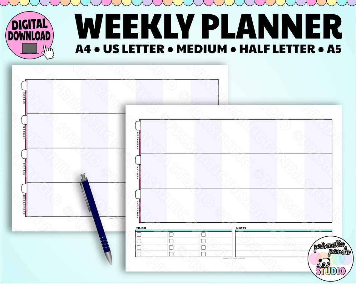 Weekly Planner Printable Block Schedule Agenda Sunday - Etsy