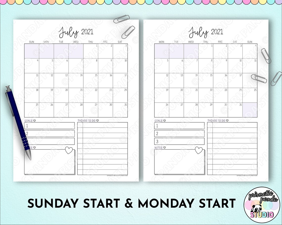 2021 Monthly Planner Printable Monthly Calendar Month on 1 - Etsy