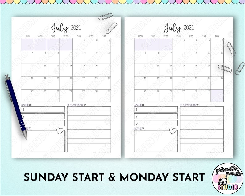 2021 Monthly Planner Printable Monthly Calendar Month on 1 - Etsy