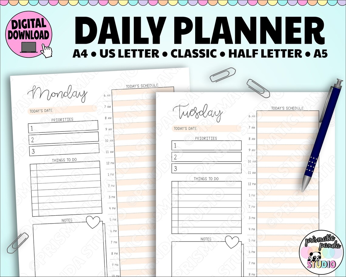 Daily Planner Printable, Orange | Hourly Daily Schedule | Printable ...