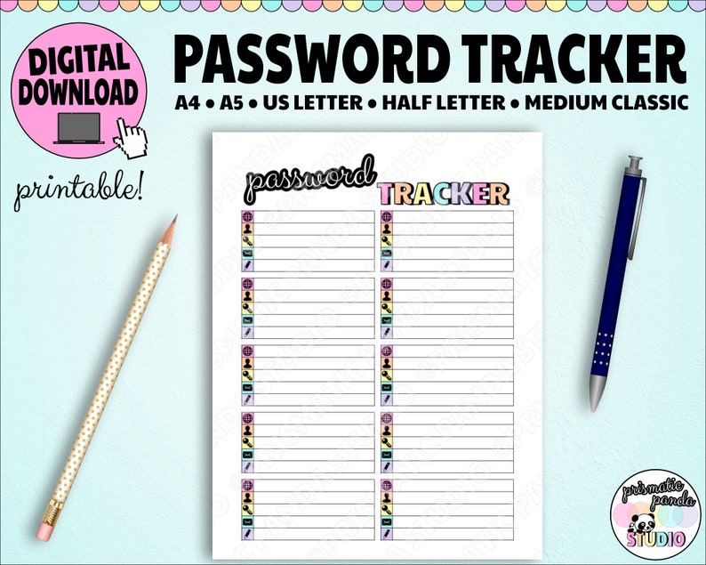 Password Tracker Template Website Log-in Keeper Colorful - Etsy