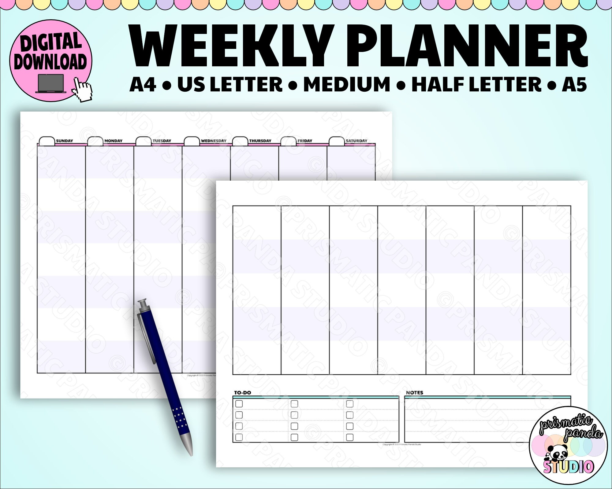 Weekly Planner Schedule Block Schedule Agenda Sunday Start - Etsy