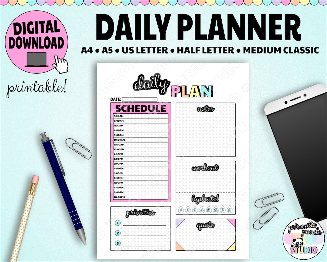 Daily Planner Printable | Hourly Timetable Daily Schedule | Printable ...