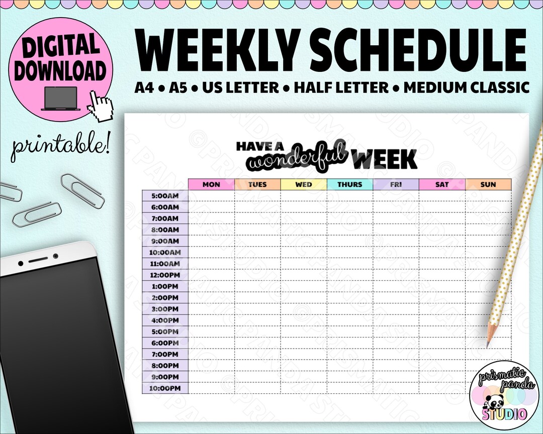 Weekly Schedule | Class Schedule Template | Life Planning Page | Weekly ...