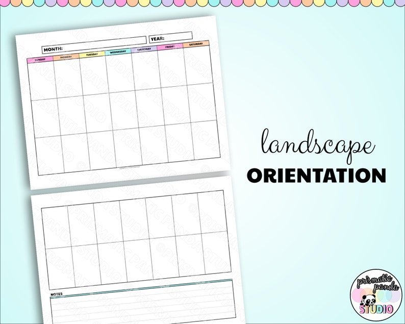Monthly Calendar Template Undated 2-page Spread Printable Agenda Home ...