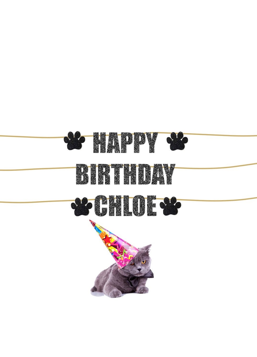 Cat Birthday Banner, Paw Print Party Sign,kitty Banner,kitten Banner ...