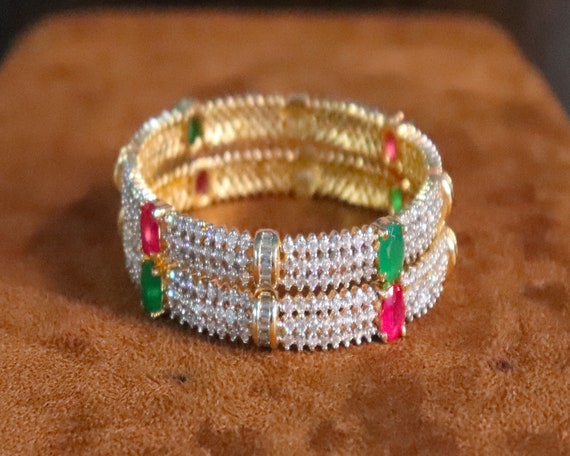 Indian Bangles Bracelets CZ Diamonds Jewelry Set Handmade Red | Etsy