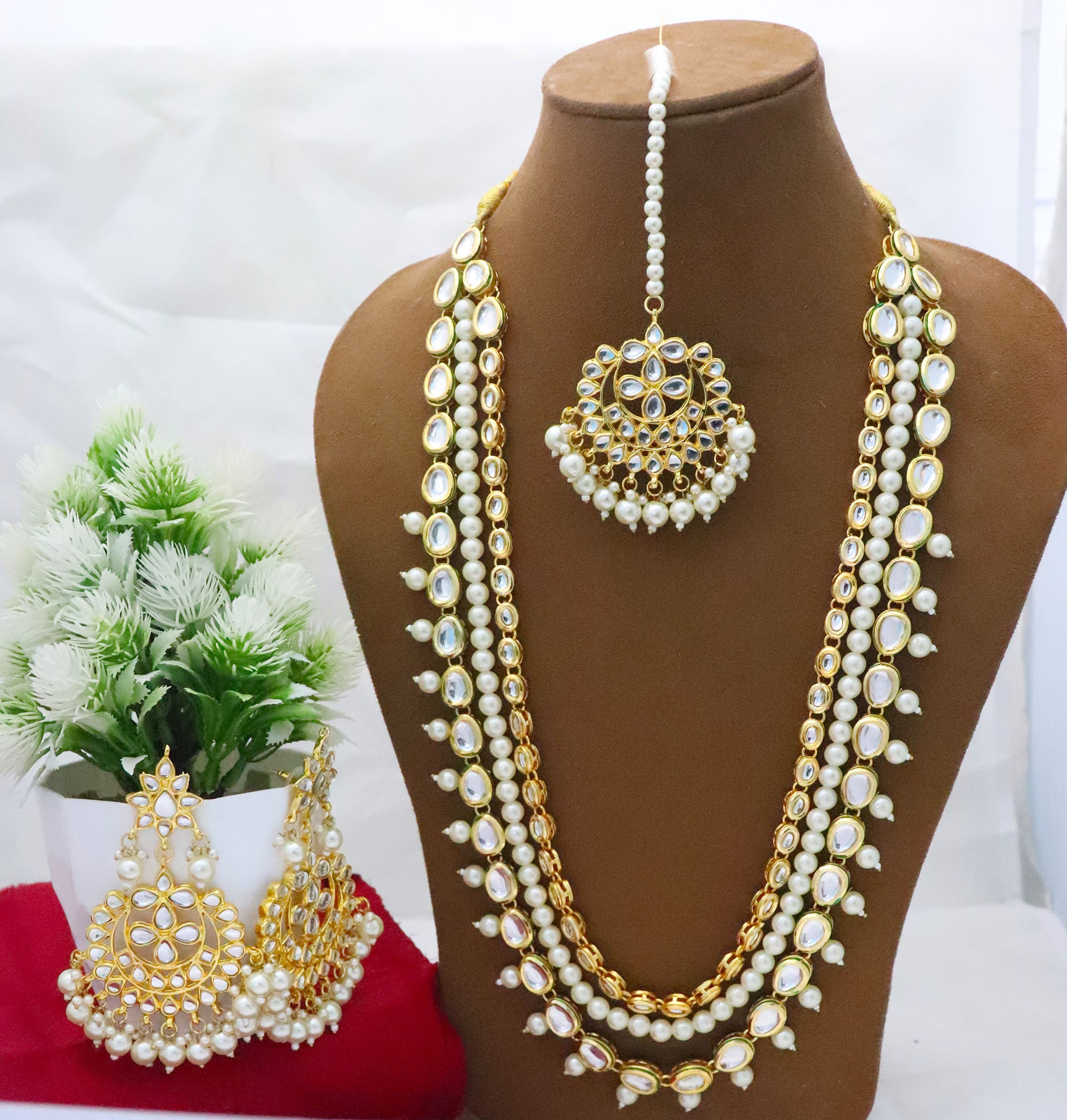 Buy Bridal Kundan Jewelry Necklace Earrings Tika Set Long Necklace Rani Haar Pearls Bollywood Jewellery Set Party Wear Necklace Statement Set Online in India Etsy