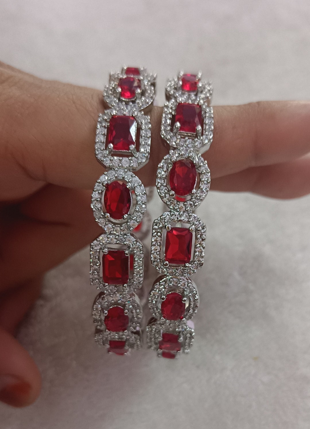 Indian Ruby Jewelry Bangles| Gold Diamond Bangle Pair CZ Bangles ...