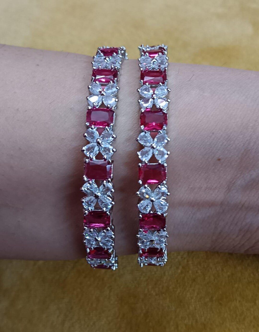 Ruby & CZ Diamond Bangles: Indian Wedding Jewelry - Etsy