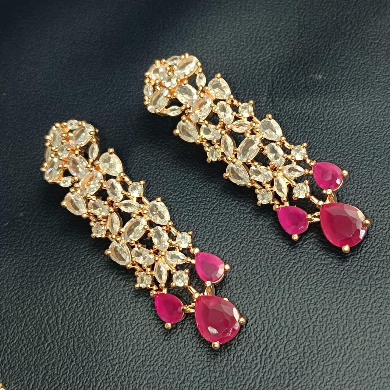 Rose Gold CZ Diamond Ruby Necklace Earring Set: Bridal Jewelry - Etsy