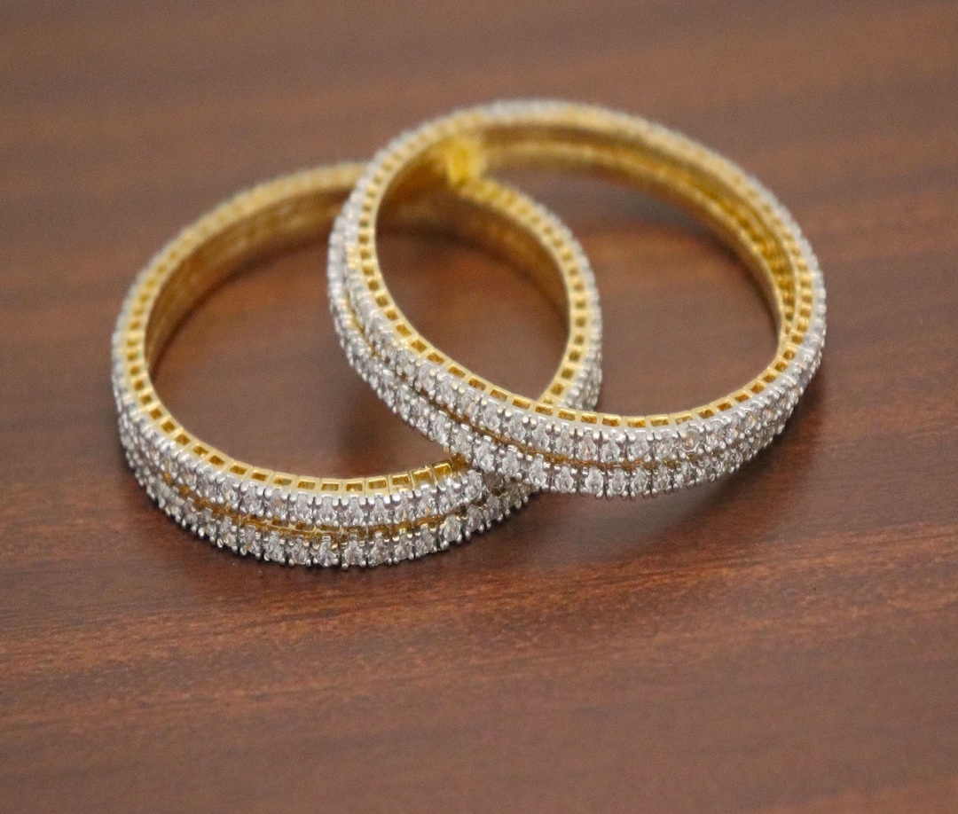 CZ Diamond Bangles: Gold & Silver Plated Indian Bridal Jewelry (set of ...