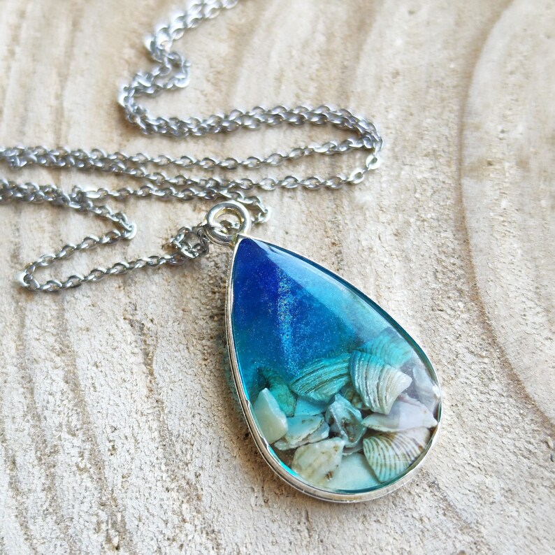 Ocean Drop Necklace With Shell for Her, Gift for Ocean Lover Women and ...