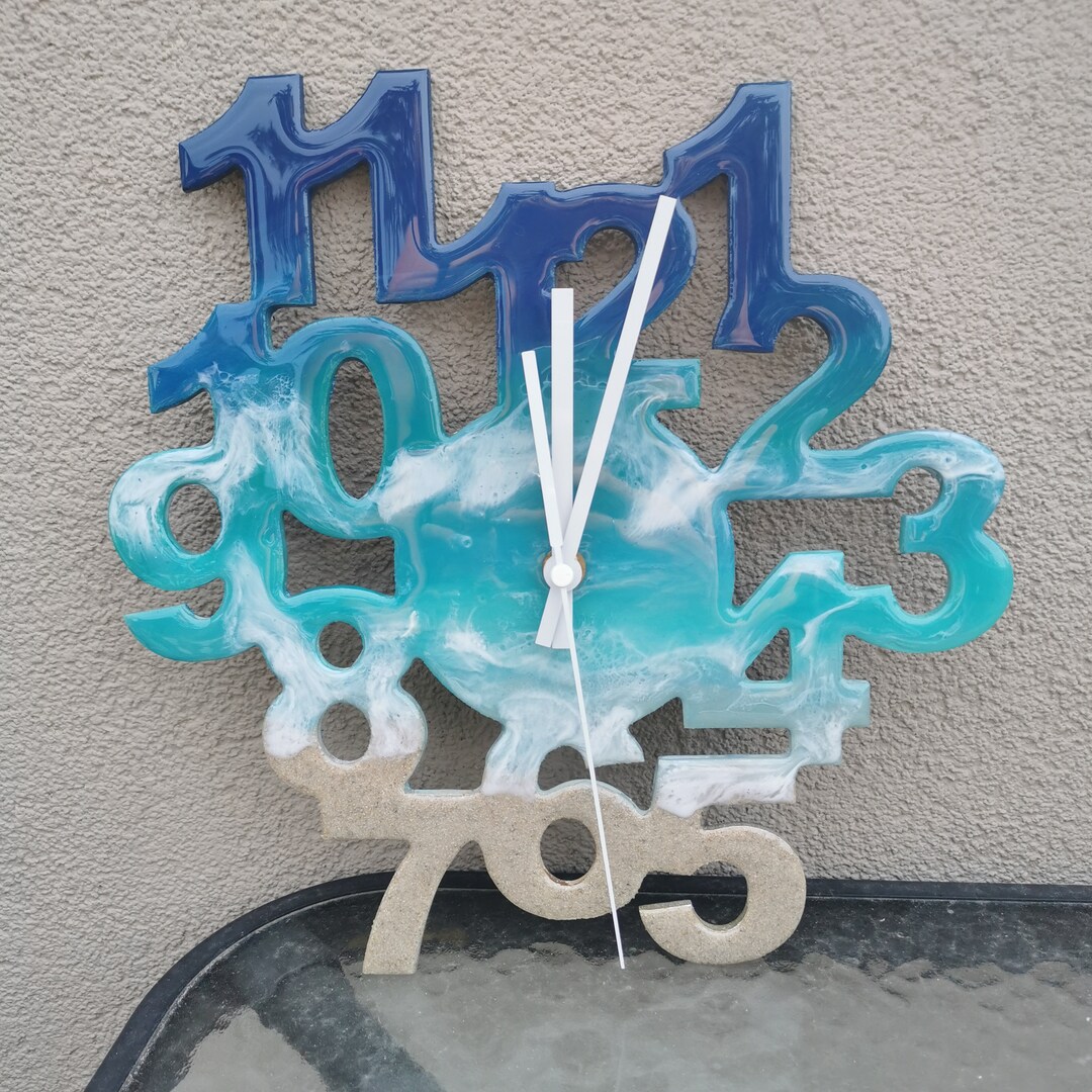 Big Number Sea Color Wall Clock With Greek Beach Sand and Ocean Color ...