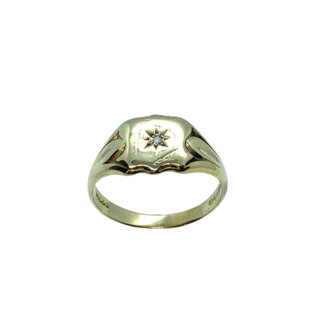 9ct Yellow Gold and Diamond Shield Shape Signet Ring - Etsy