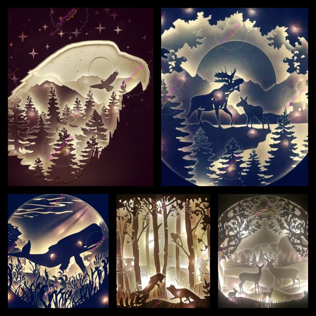 5 Design Bundle! Animal Wildlife! Shadow Box Light Box Papercutting 3d ...