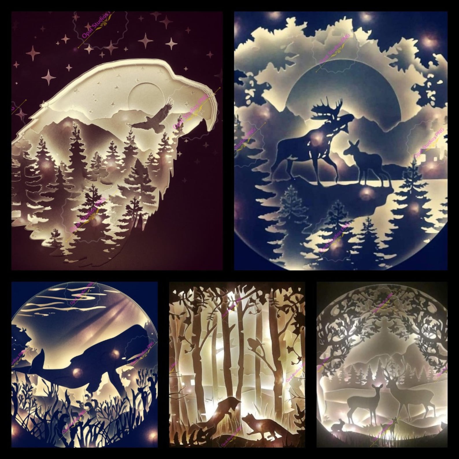 5 Design Bundle! Animal Wildlife! Shadow Box Light Box Papercutting 3d ...