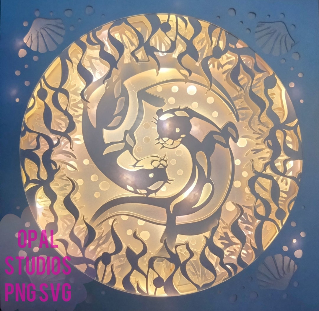 Cute Cuddling Otters Holding Hands Swimming Lake Sea Pond Papercutting ...