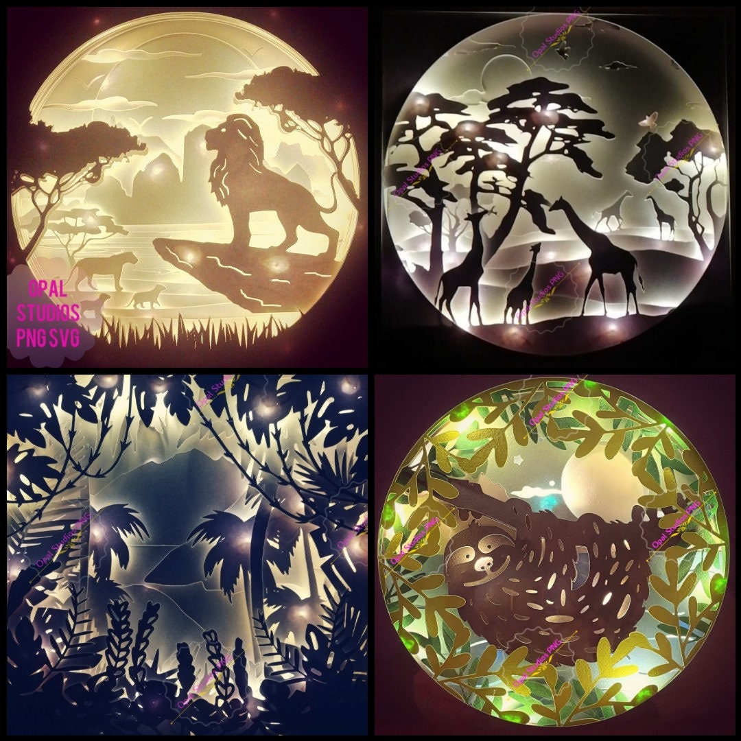 4 Design Bundle Lion Giraffe Sloth Jungle Animal Shadow Box - Etsy