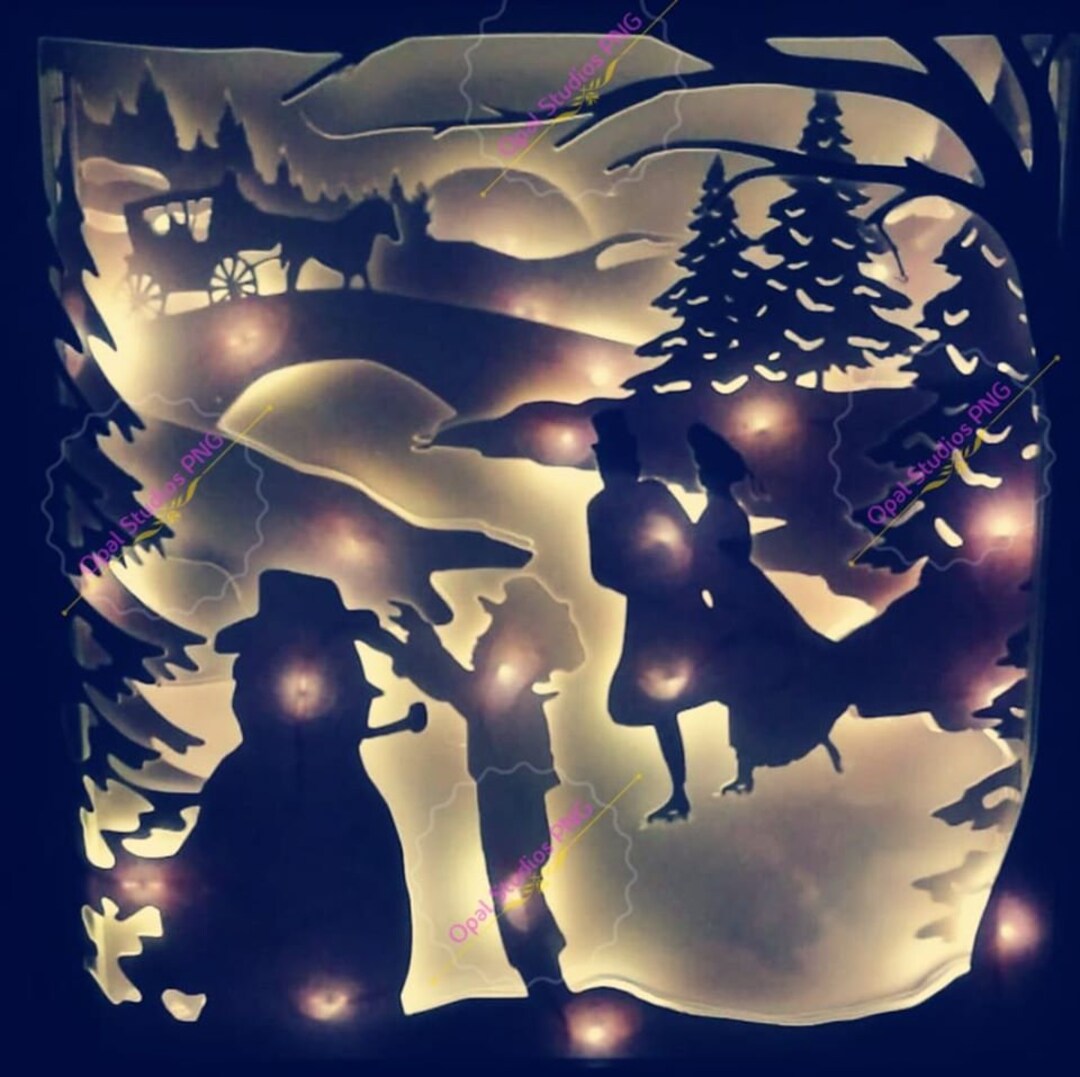 Victorian Christmas Ice Skating Scenic Papercutting Shadow Box Light ...