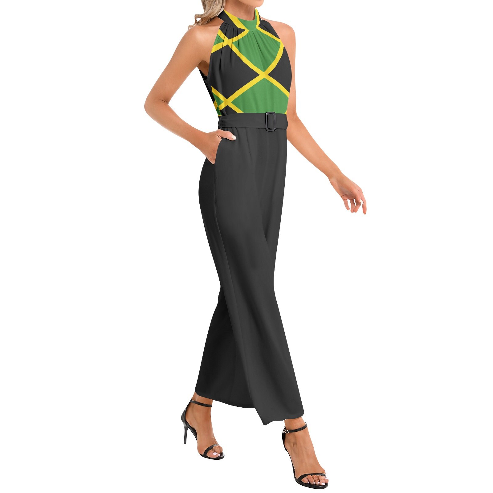 Jamaica Flag Halter Neck Buckle Belted Jumpsuit - Etsy