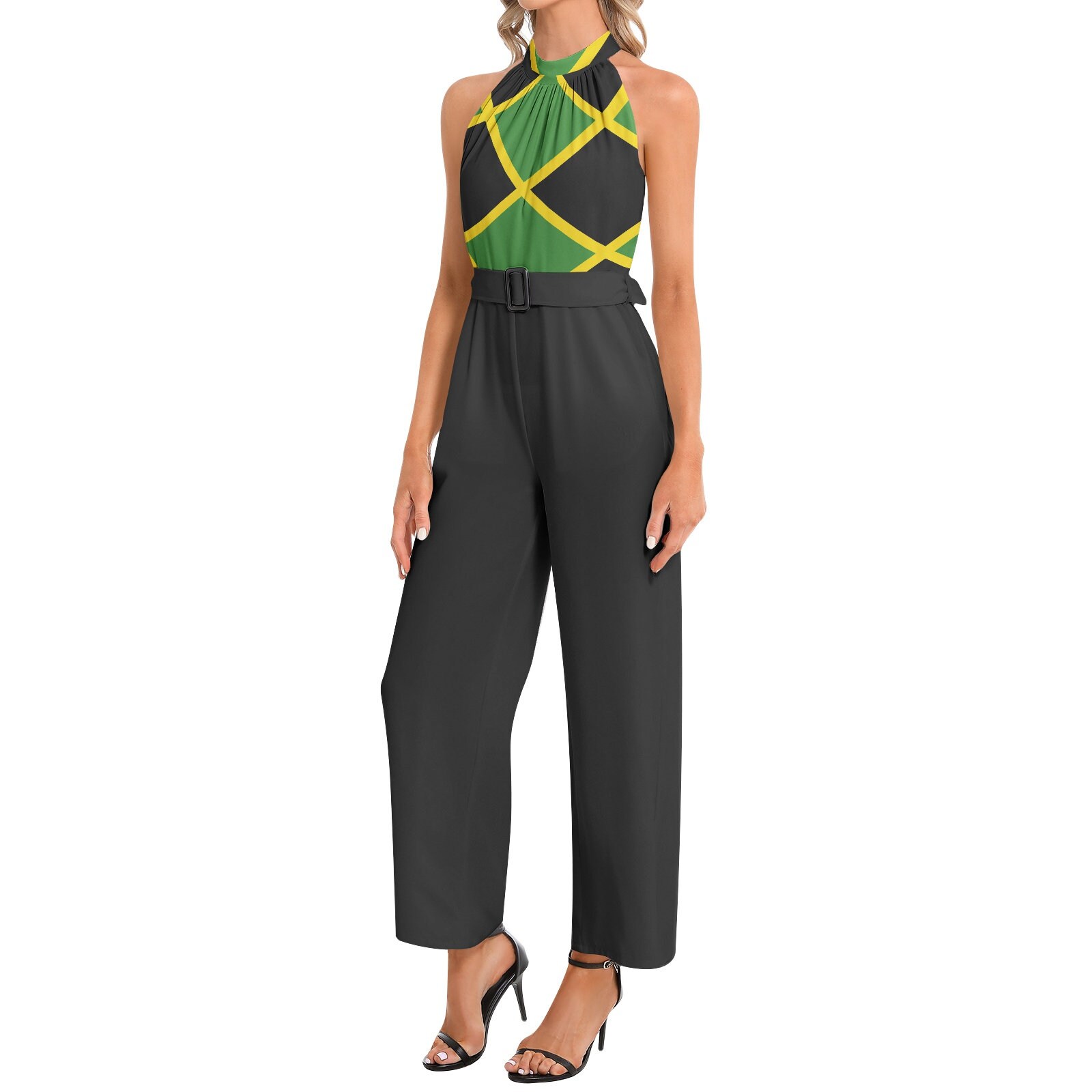 Jamaica Flag Halter Neck Buckle Belted Jumpsuit - Etsy