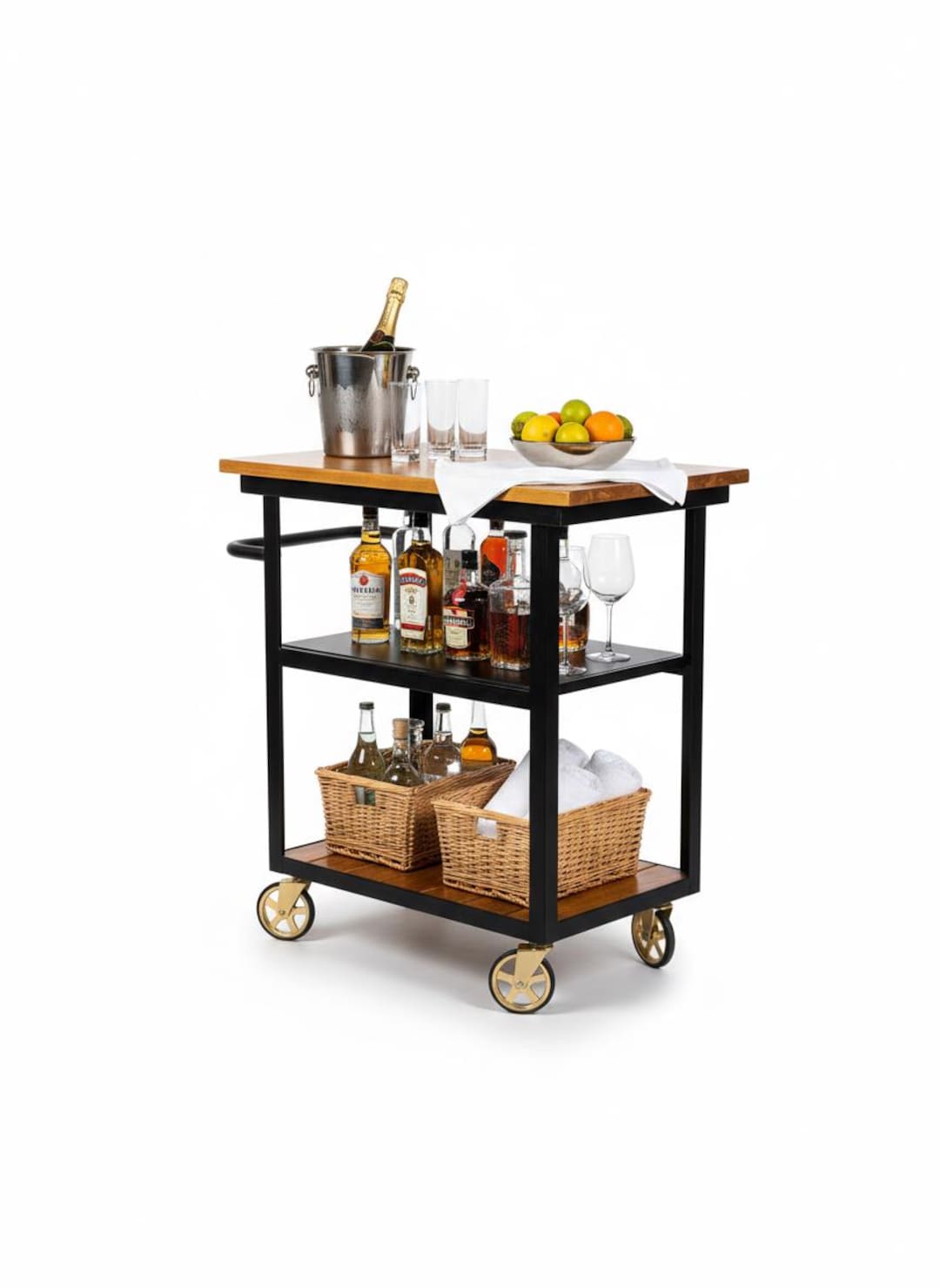 Modern Bar Cart: Handcrafted Steel & Wood Side Table - Etsy
