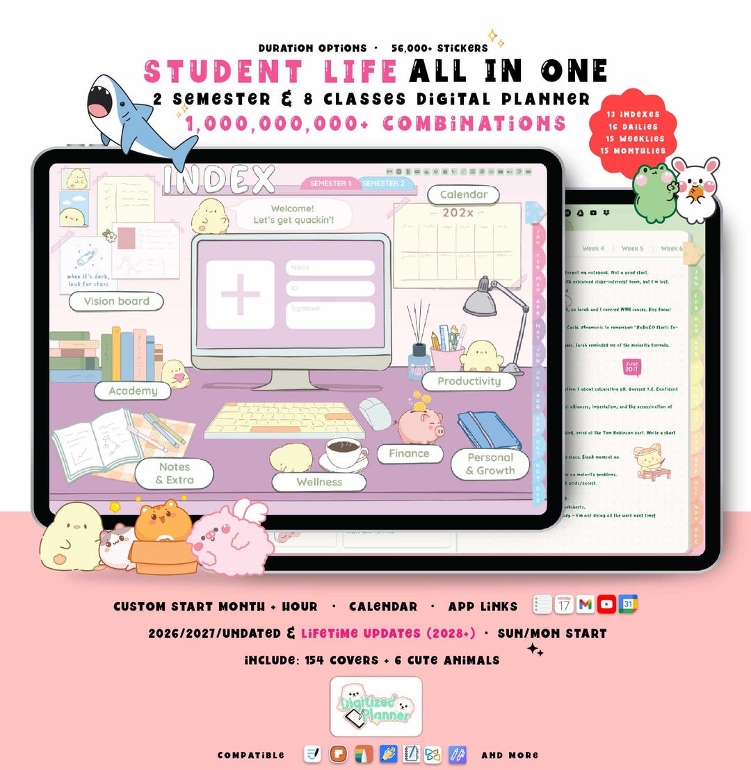 Student Digital Planner 2026, Undated, Lifetime: Academy Planner ...