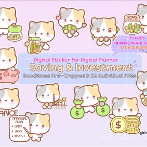 Kitty Cat Budget Digital Sticker Pack, Money Planner Stickers, Saving ...