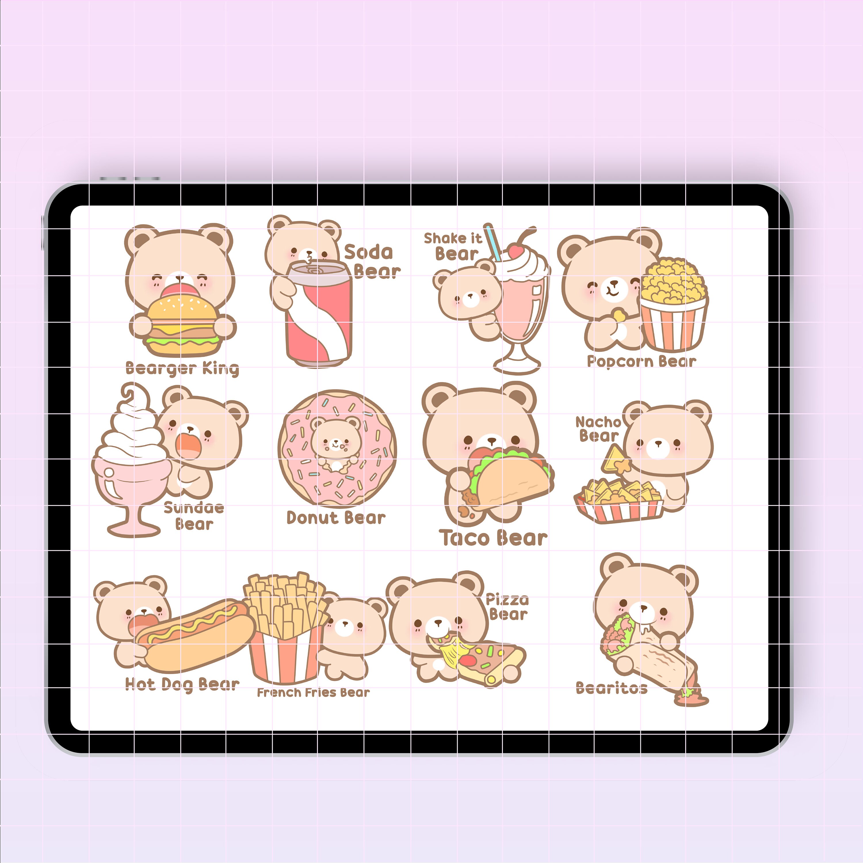 Bear Fast Food Digital Stickers: Goodnotes Planner PNG (36 Files) - Etsy