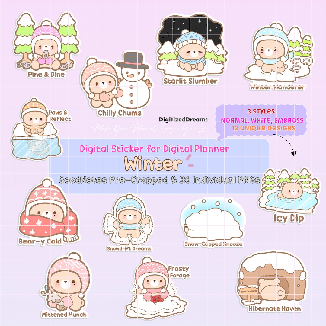 Winter Bear Digital Stickers, Goodnotes Planner (PNG) - Etsy