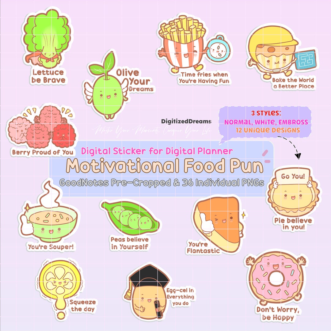 Food Pun Digital Stickers: Motivational Planner Sticker Decoration ...
