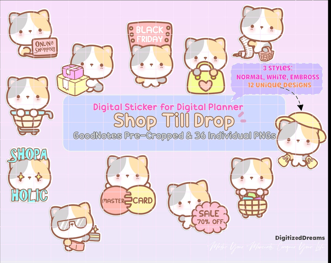Kitty Cat Shop Digital Sticker Pack Shopping, Money Digital Planner ...