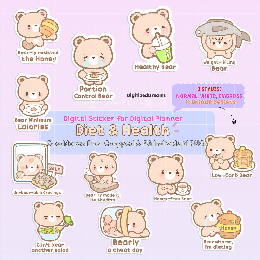 Bear Diet Stickers, Healthy Food Planner Stickers (digital Download) - Etsy