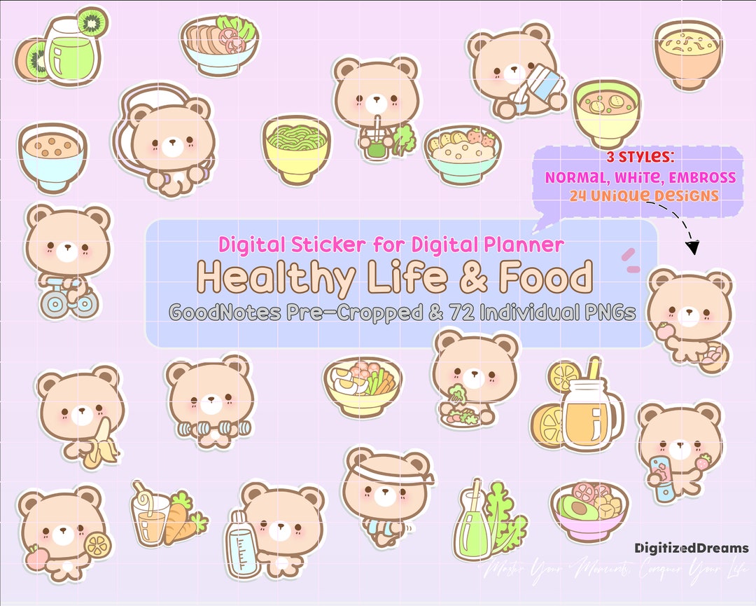 Bear Healthy Life Digital Sticker Pack, Goodnotes Sticker, iPad Planner ...