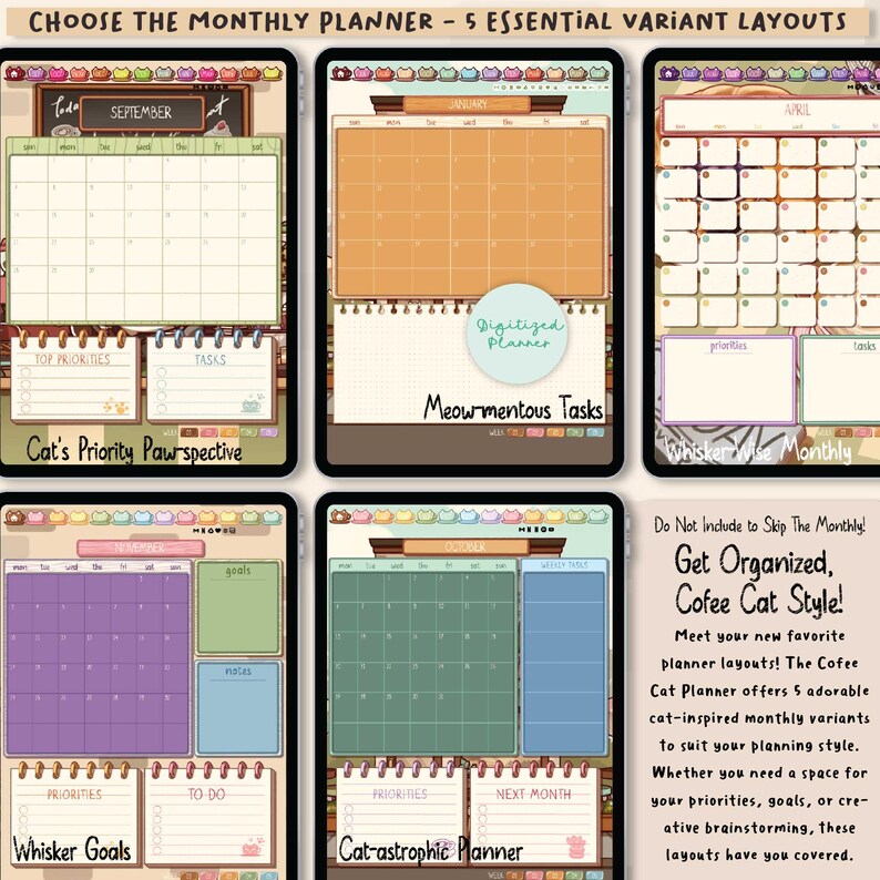2026 Digital Planner Kitty Cat Portrait, Undated, Lifetime Custom Daily ...