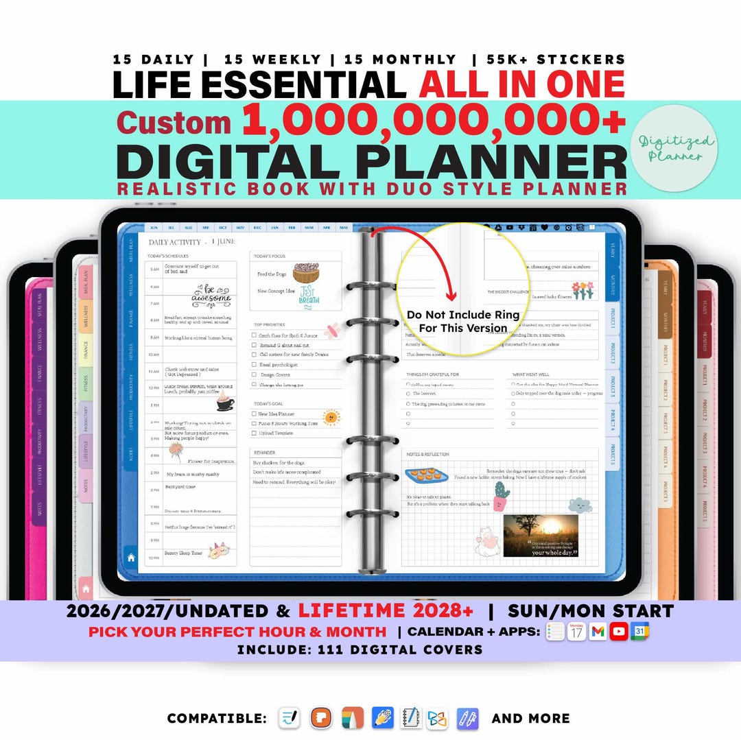Custom Digital Planner 2026 2027 Undated Lifetime: Daily iPad & Android ...