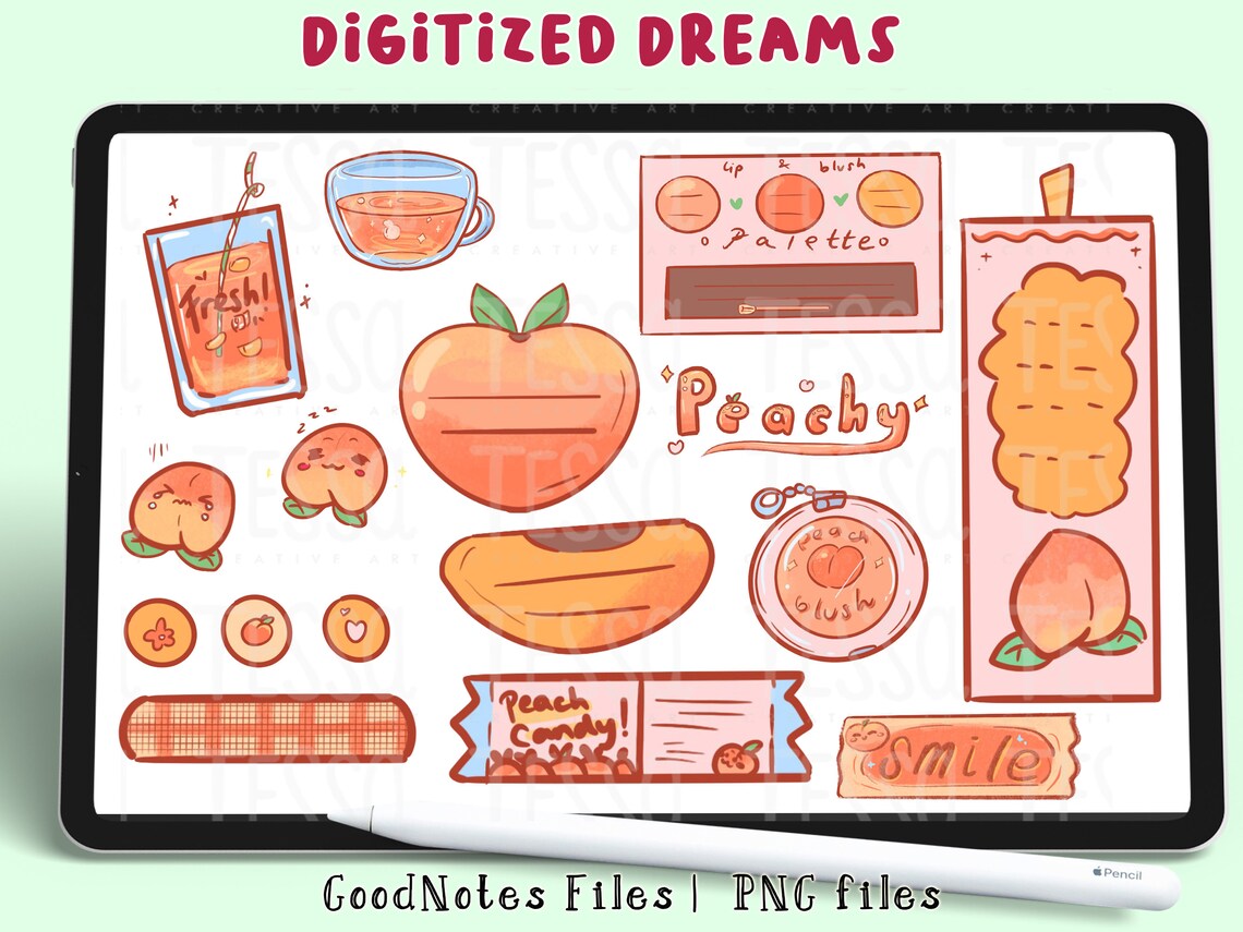 Peach Png Digital Sticker Goodnotes Pack Digital Planner | Etsy